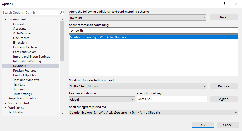 Visual Studio 2022 – locate file in solution explorer keyboard shortcut ...